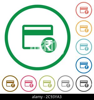 Rupee credit card flat color icons in square frames on white background ...