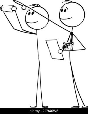 Cartoon vector stickman tourist with camera is kidnapped or attacked by ...