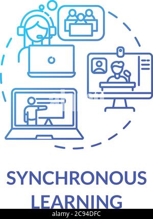 Synchronous learning concept icon. Distance learning. Video conference ...