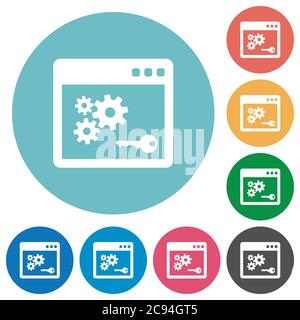 API key flat white icons on round color backgrounds. 17 background ...