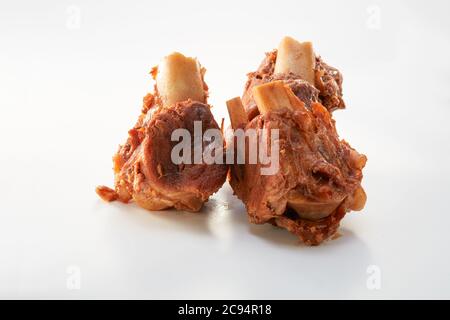 Northeastern Chinese cuisine, big bone in sauce, close-up on white ...