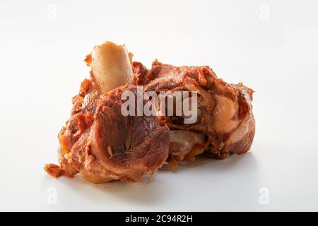 Northeastern Chinese cuisine, big bone in sauce, close-up on white ...