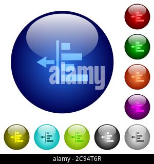 Decrease left indentation of content round color beveled buttons with smooth surfaces and flat ...