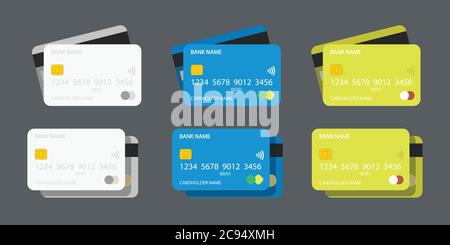 Set of Debit cards, Credit cards, and ATM cards. Front and back side ...
