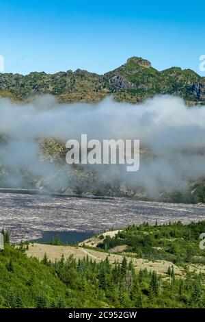 Spirit Lake with floating logs, 40 years after the blast, in Mount St ...
