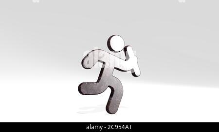 ATHLETICS RUNNING made by 3D illustration of a shiny metallic sculpture ...