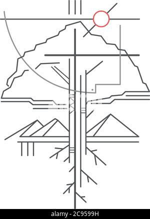 Tree in the mountains icon vector. Isolated contour symbol illustration ...