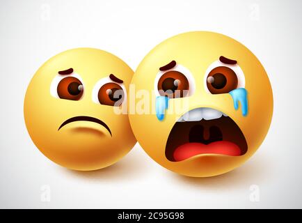Lonely smiley face vector character concept with group of funny faces ...