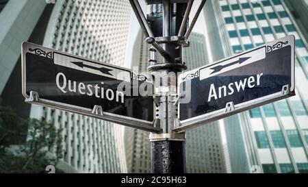 Street Sign to Answer versus Question Stock Photo - Alamy