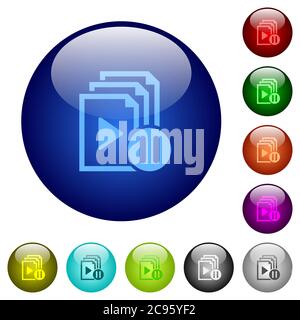 Pause playlist icons on round luminous coin-like color steel buttons ...
