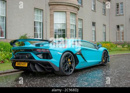 2019 Model Teal Blue Lamborghini Aventador SVJ Sports Car rear offside ...