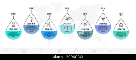 Vector infographics drop with 6 steps. Line flat template. Used for ...