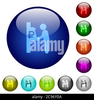 Ruble cash machine icons on round luminous coin-like color steel ...