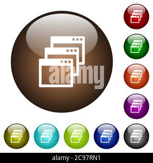 Cascade window view mode white flat icons on color rounded square ...