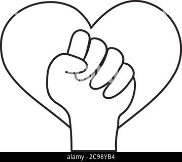 protesting concept, hand up with closed fist icon over white background ...