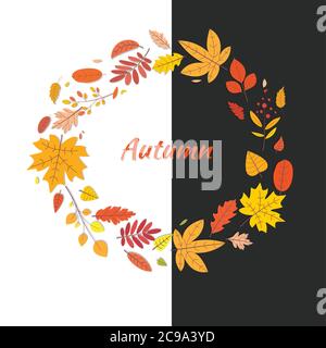 Green Circle Border Frame With Autumn Leaves And Red Cherry Berry Stock ...