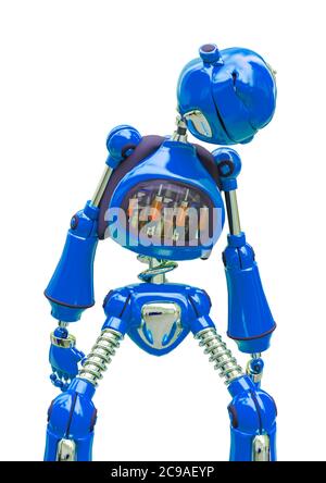 vintage robot cartoon on shut down pose in white background, 3d ...