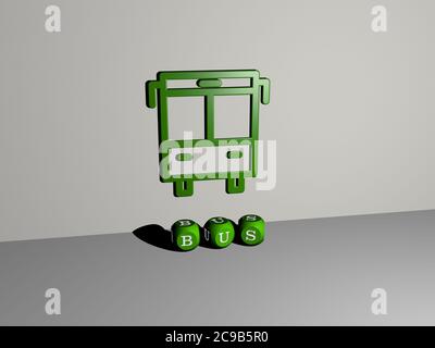 3D graphical image of BUS vertically along with text built by metallic ...