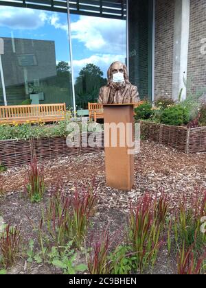 Statue of Dmitri Mendeleev wearing disposable mouth mask during Covid ...