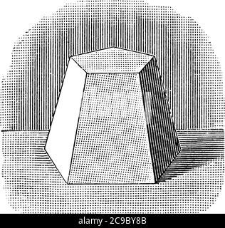 It’s a pentagonal pyramid with cut by plane, vintage line drawing or ...