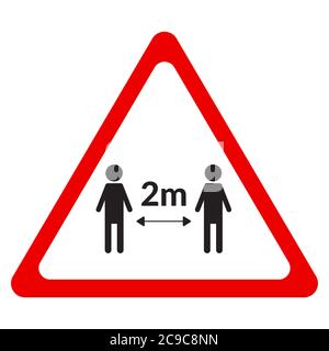 Social distancing warning sign 2 m. Two people stay on 2 meters ...