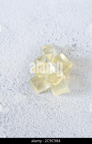 Gelatin, agar-agar, gelatinous mass (cubes in the form of crystals) on ...