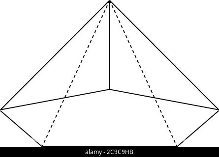 Geometric construction of a right pentagonal pyramid with hidden edges ...