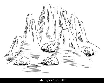 Prairie graphic black white wild west desert landscape sketch ...