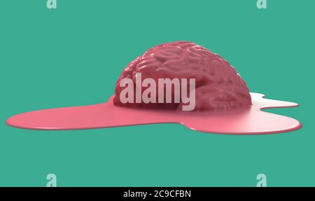 A sylised concept of a human brain melting into a puddle of liquid on a ...