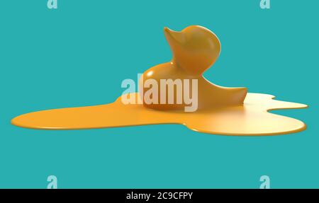 A sylised concept of a yellow rubber duck melting into a puddle of ...