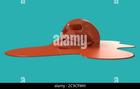 A sylised concept of a melting red human skull into a puddle of liquid ...