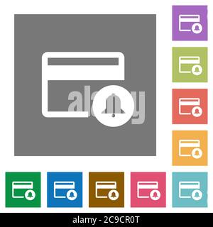 Credit card transaction alerts flat color icons in square frames on ...