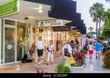 People shopping on St. Armands Circle on Lido key in Sarasota Florida ...