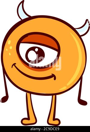 Cute alien cartoon with one eye and big head. Vector illustration ...