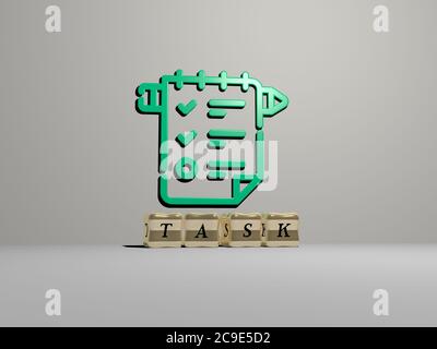 3D graphical image of TASK vertically along with text built by metallic ...