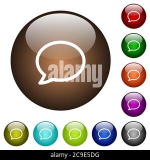 Empty comment bubble white icons in round glossy buttons with steel ...