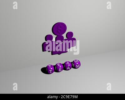 3D graphical image of TEAM vertically along with text built by metallic ...