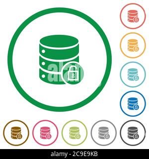 Unlock database flat color icons with quadrant frames on white ...