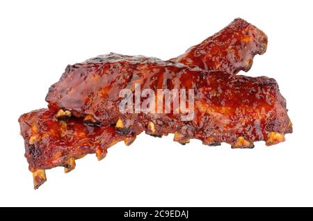 Chinese Peking style pork ribs coated with sticky plum sauce glaze ...