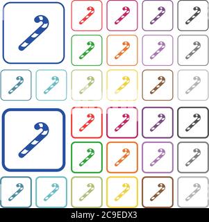 Candy canes flat color icons in circle shape outlines. 12 bonus icons ...