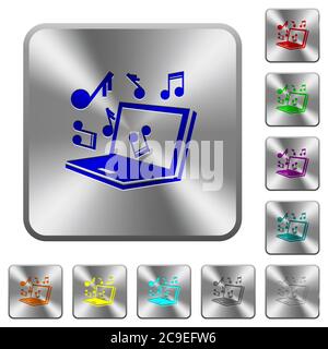 Laptop with music symbols engraved icons on edged square buttons in ...