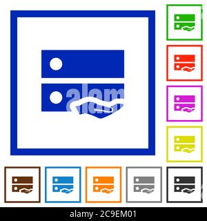 Shared drive simple icons in color rounded square frames on white ...