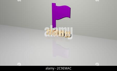 3D graphical image of flag vertically along with text built by metallic ...