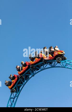 Taiga roller coaster in action at Linnanmäki amusement park in Helsinki ...
