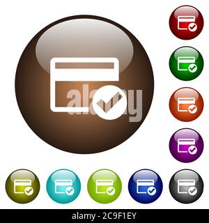 Credit card verified white icons on round color glass buttons Stock ...