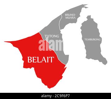 Area of Belait, district of Brunei, isolated on a solid background in a ...