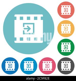 Import movie flat white icons on round color backgrounds. 6 bonus icons ...