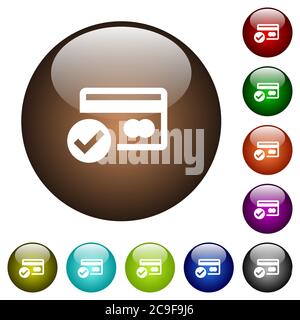 Credit card verified white icons on round color glass buttons Stock ...