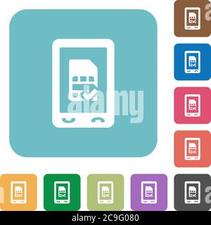 Mobile simcard accepted flat white icons on round color backgrounds. 6 ...
