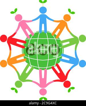 People different races in a circle holding hands, vector concept symbol ...